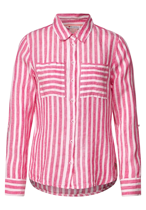 343769- Candy Pink Stripe Linen Shirt - Street One – Fifty Seven Boutique
